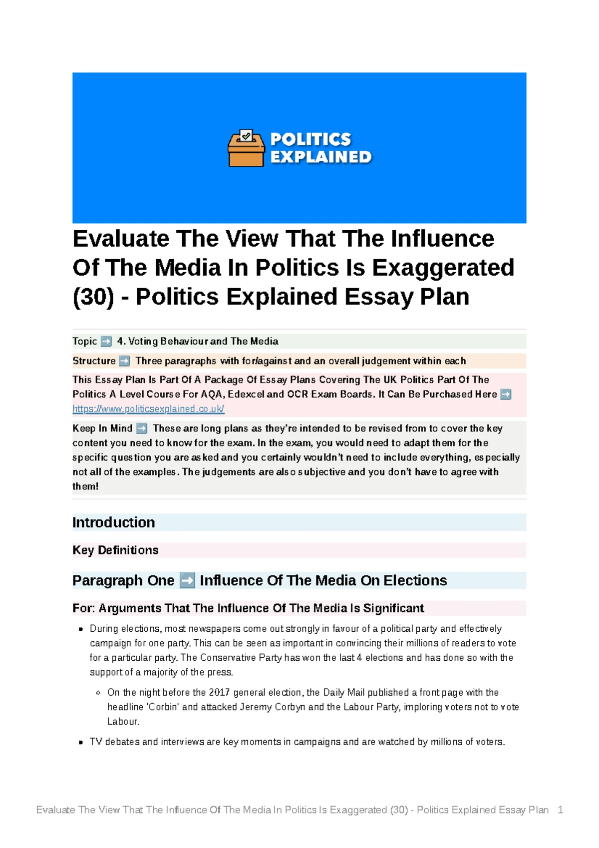 Edexcel A Level Politics Example Pack 2025 - Key Updates Explained ...