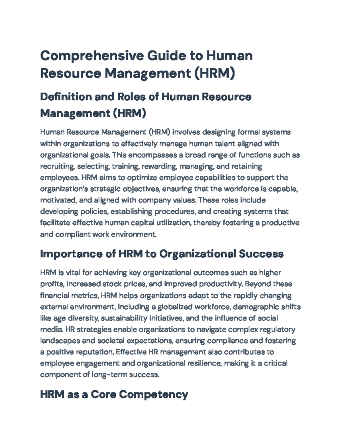 Comprehensive Overview of HRM Roles, Challenges, and Career Paths (HRM ...