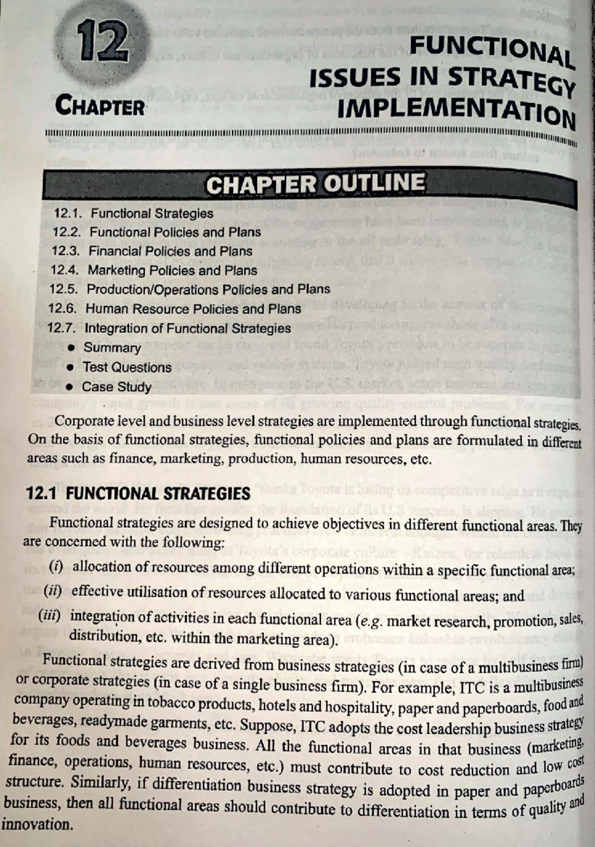 Functional Strategies in Strategy Implementation: Chapter 12 Overview ...