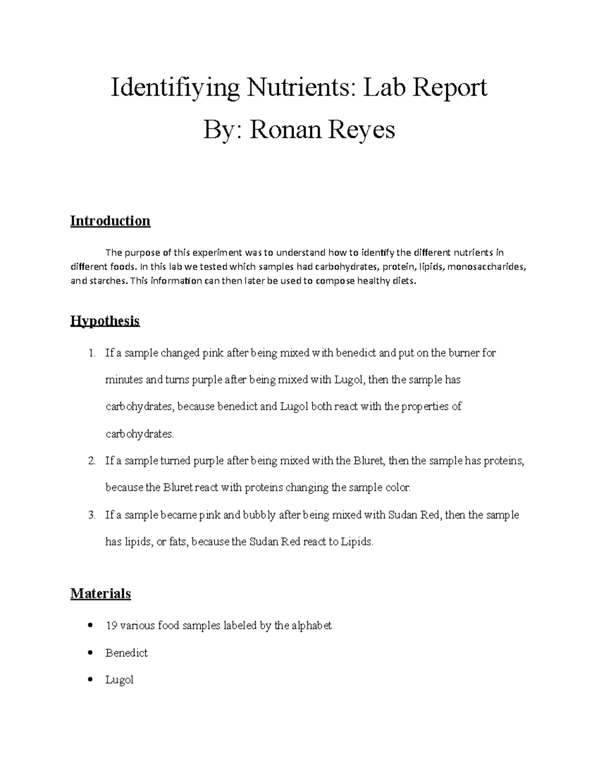 Identifiying Nutrients LAB Report ( Finished) - Identifiying Nutrients ...