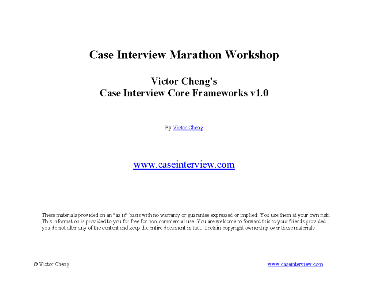 Case Interview Marathon Workshop (CIMW) - Victor Cheng's Framework ...