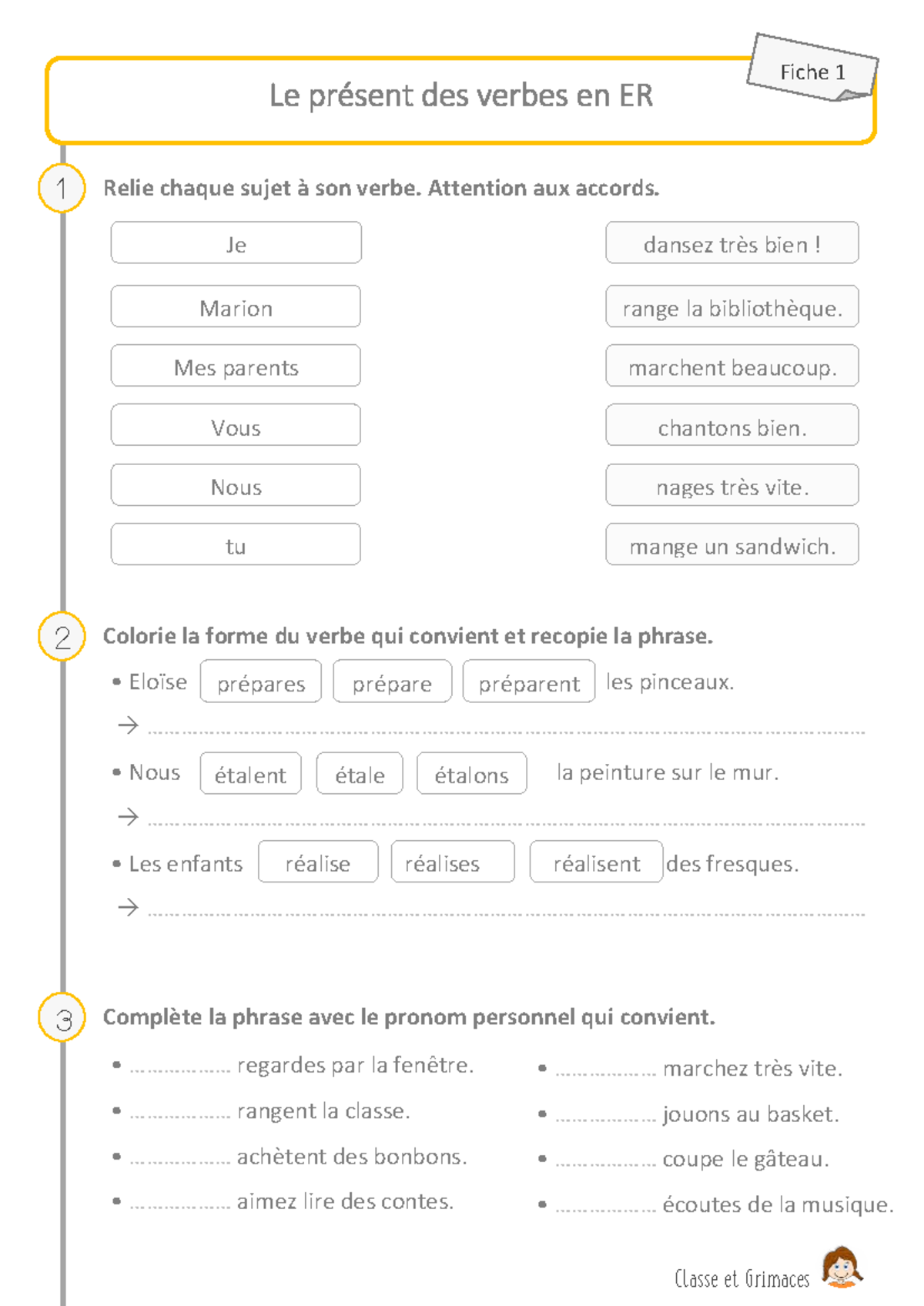 Fiches d'Application: Le Présent des Verbes en ER 11 - Studocu
