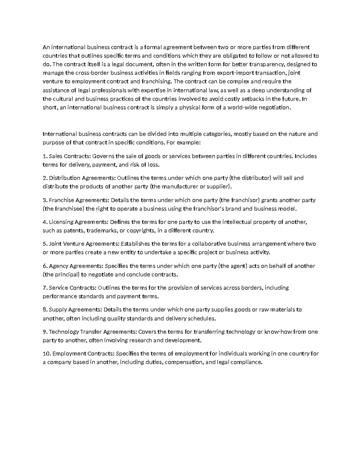 International Business Contracts: Definition, Types & Examples - Studocu