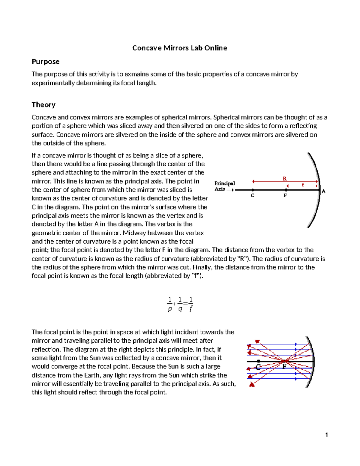 Fall 2023 Concave Mirrors Lab: Focal Length Exploration and Analysis ...