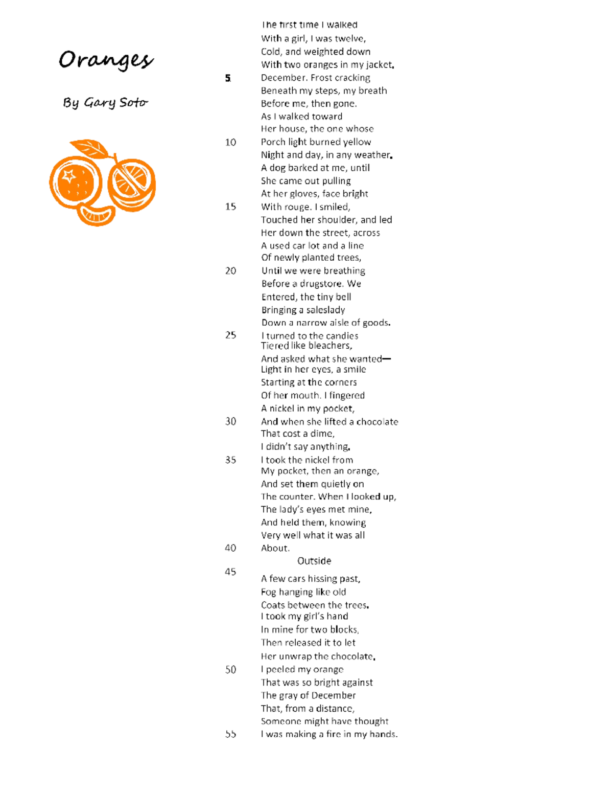 Oranges By Gary Soto - Someone wanted to buy an expensive chocolate on ...