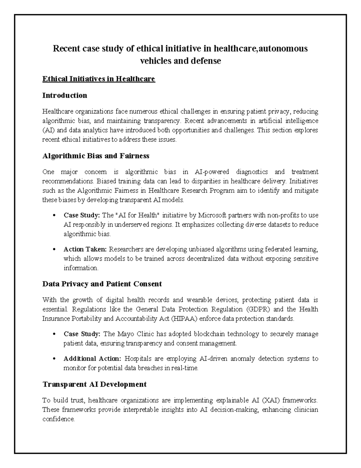 Ethical Initiatives in Healthcare & AVs: A Case Study Analysis - Studocu