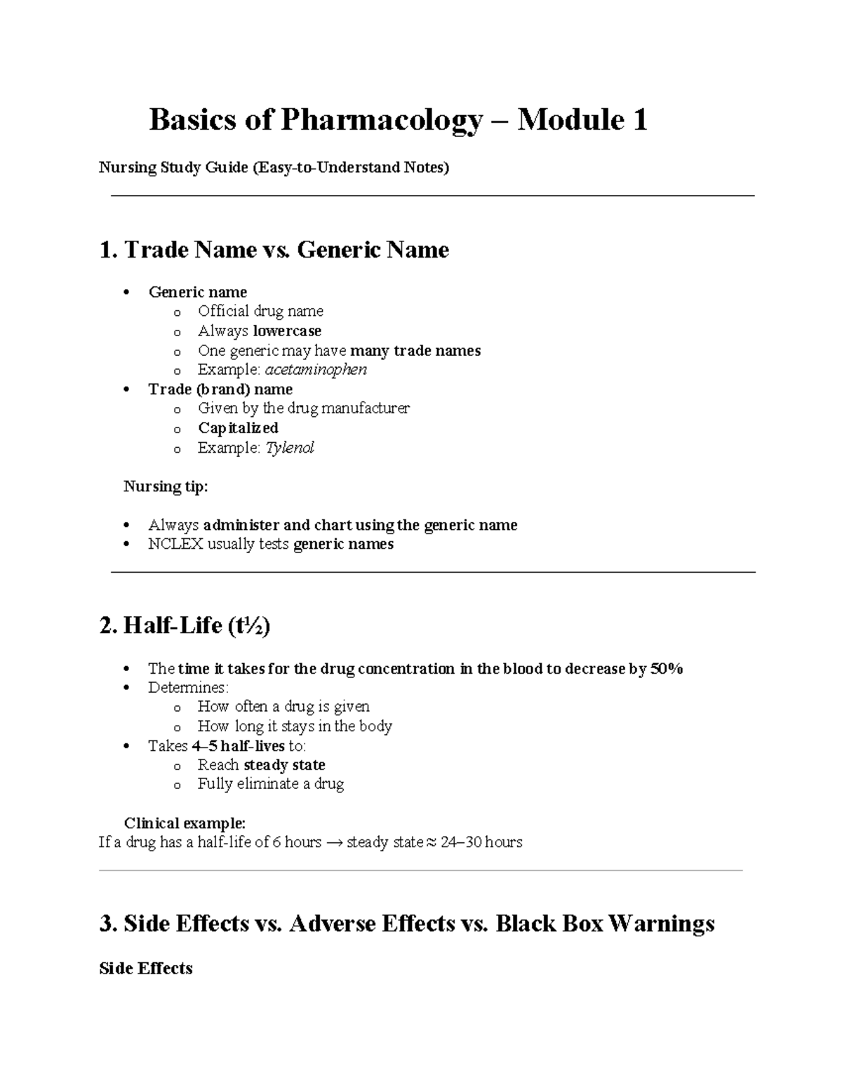 Basics of Pharmacology Module 1 Nursing Study Guide Notes - Studocu
