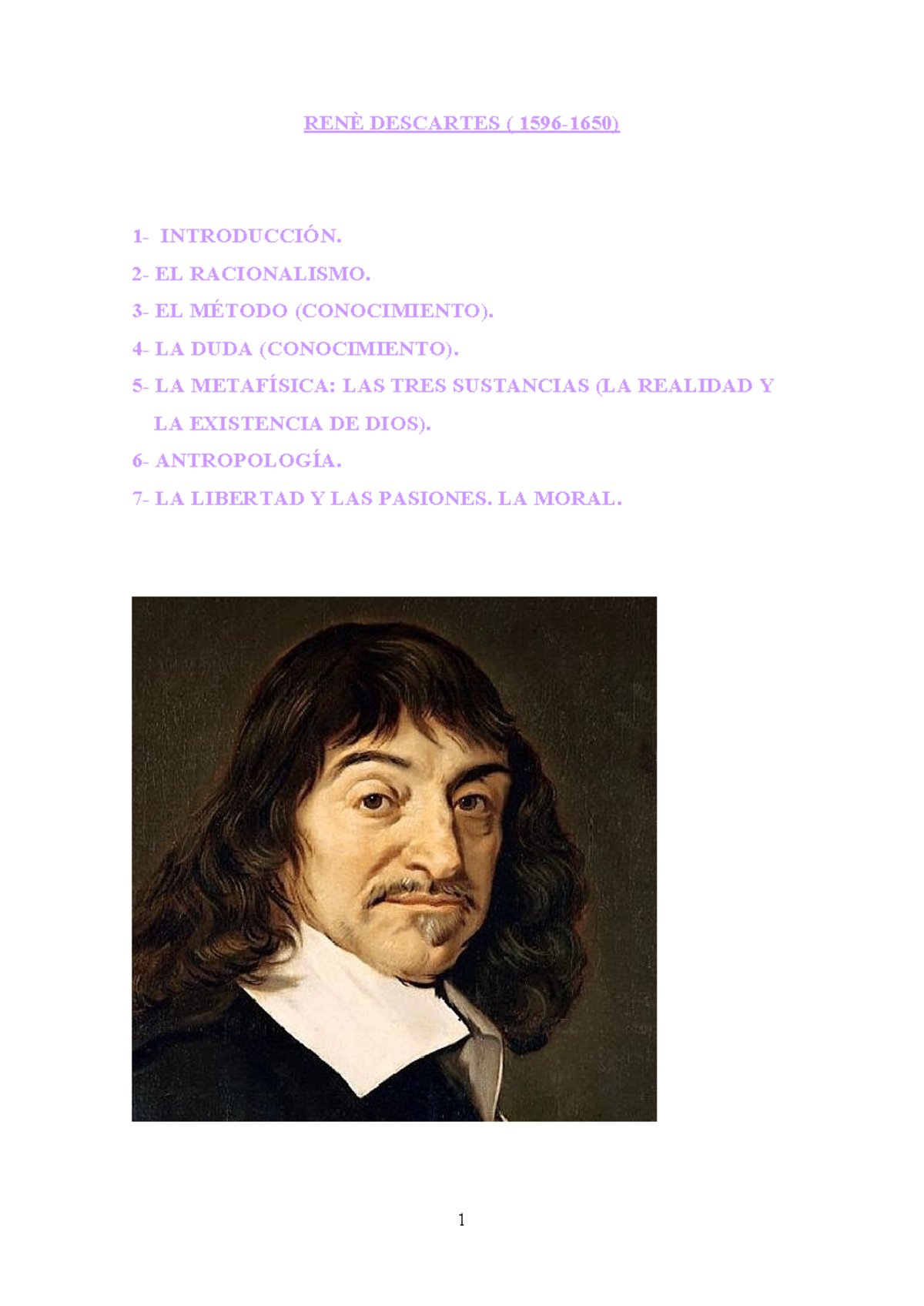 TEMA 6. RENÉ DESCARTES: RACIONALISMO Y MÉTODO FILOSÓFICO - Studocu