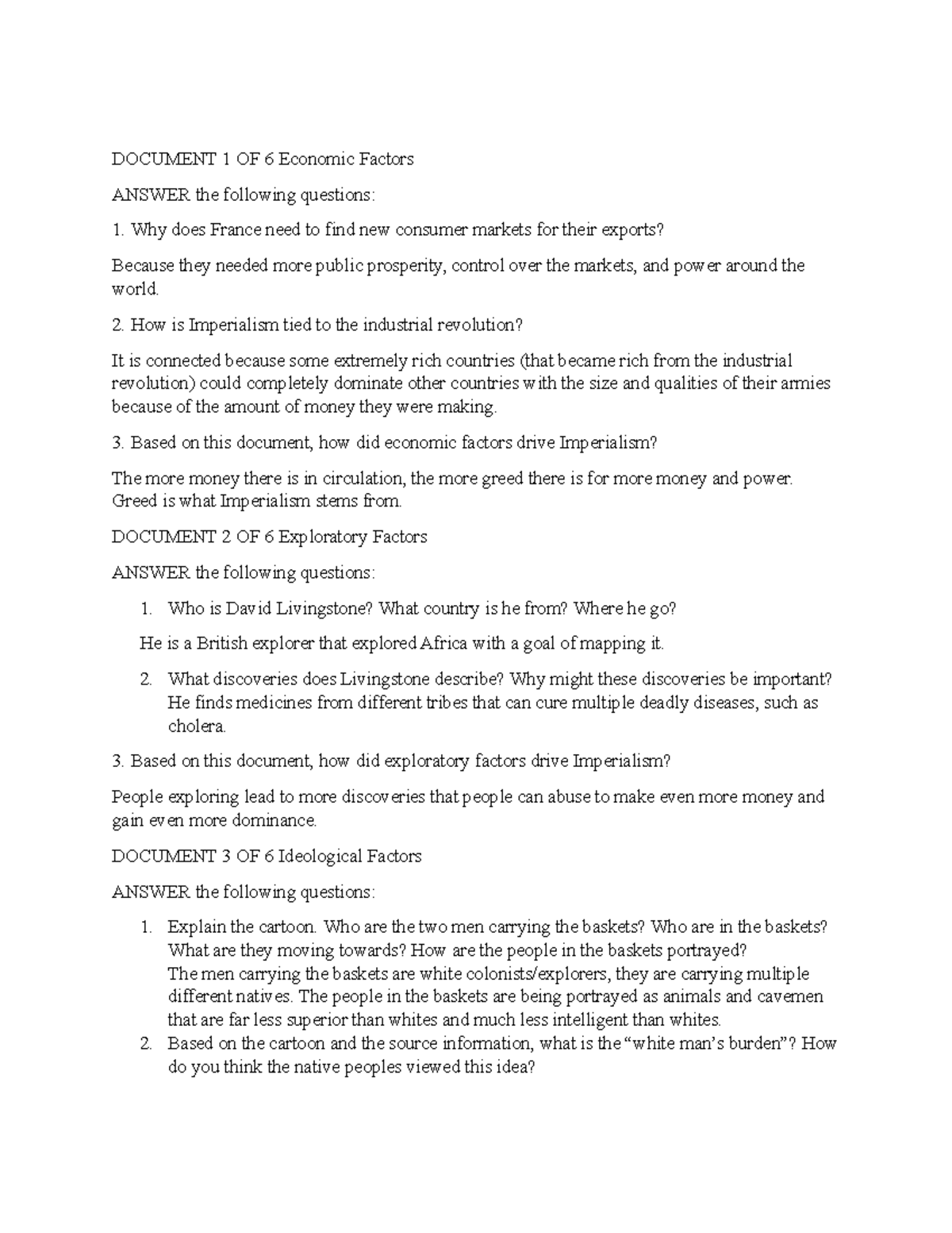 African Impearlism DBQ - DOCUMENT 1 OF 6 Economic Factors ANSWER the ...