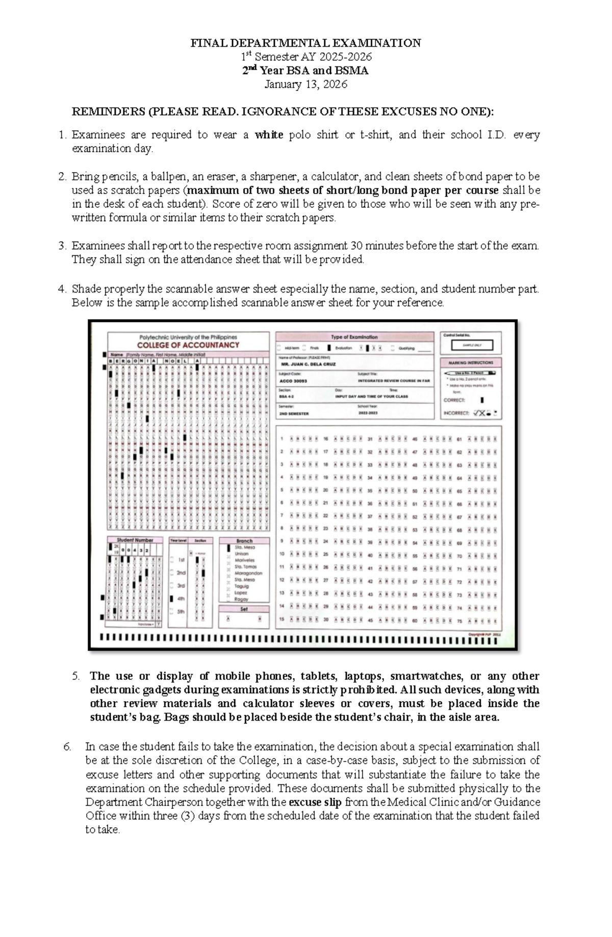 FINAL DEPARTMENTAL EXAM 1st Sem AY 2025-2026 BSA & BSMA Guidelines ...