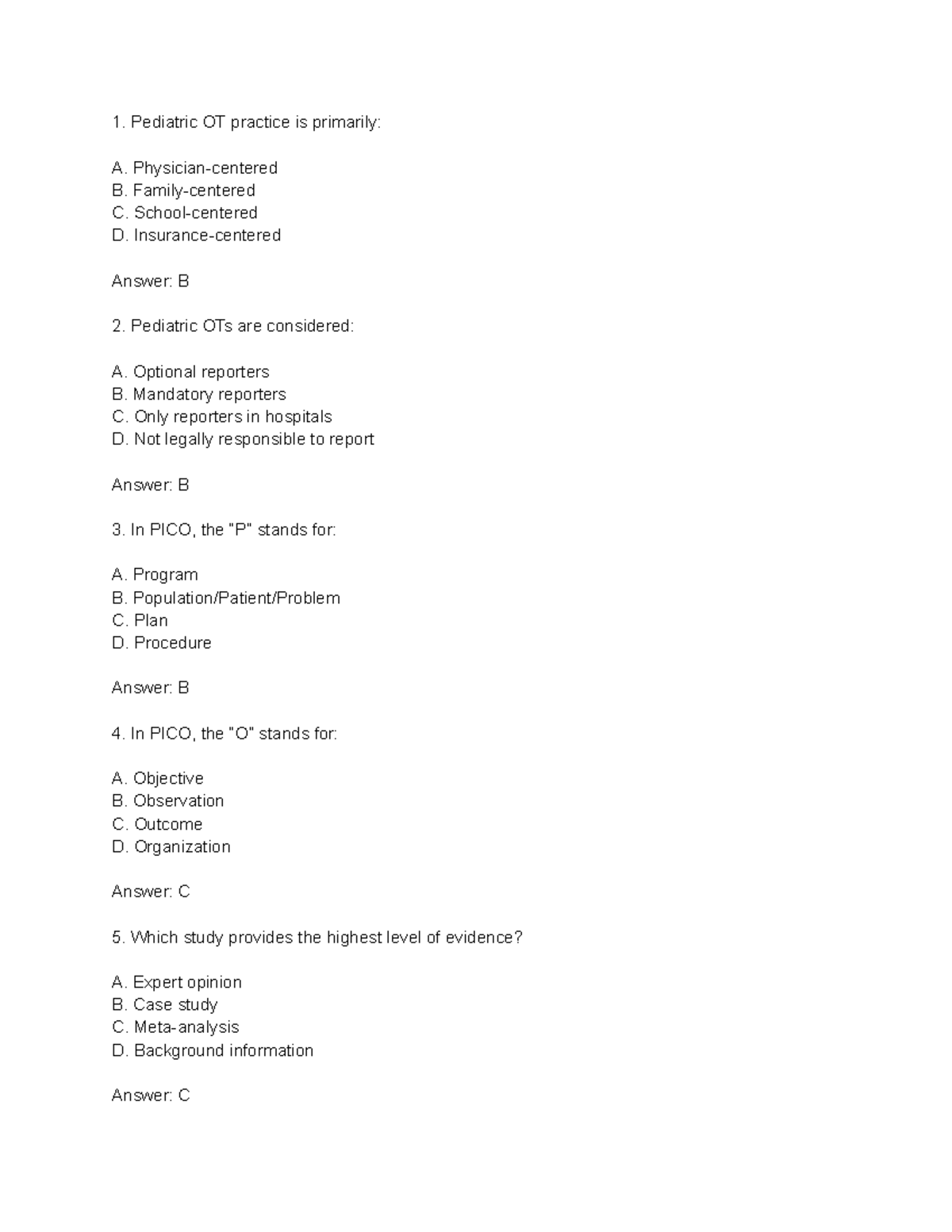 Pediatric OT Practice Quiz and Study Guide - Studocu