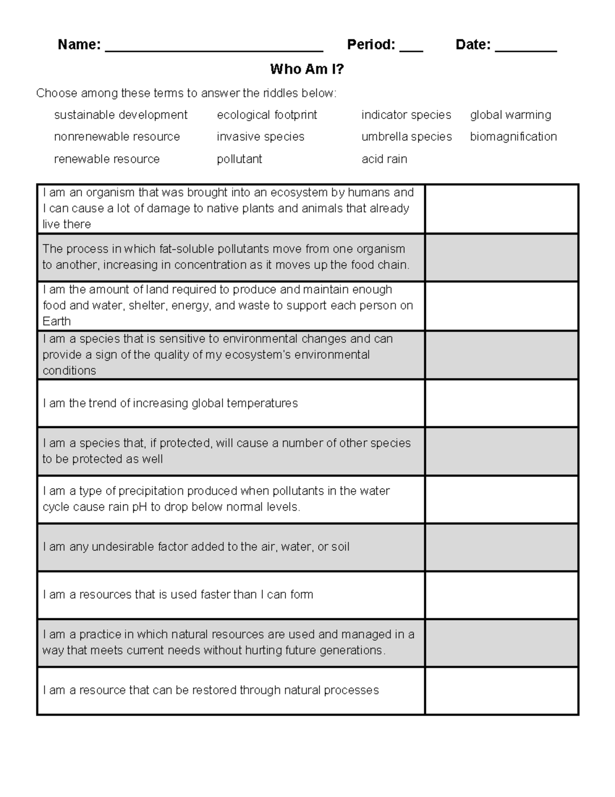 Biology Vocabulary Practice: Ecological Terms & Concepts - Studocu
