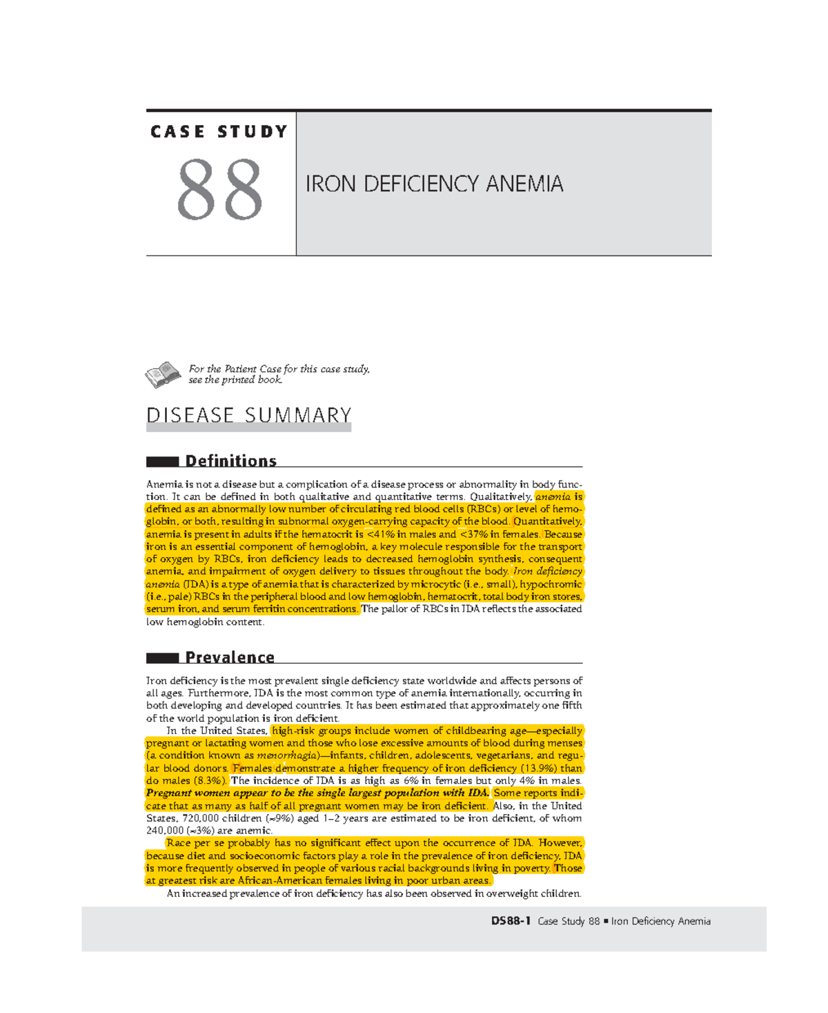 Case Study 88: Insights on Iron Deficiency Anemia (IDA) - Studocu
