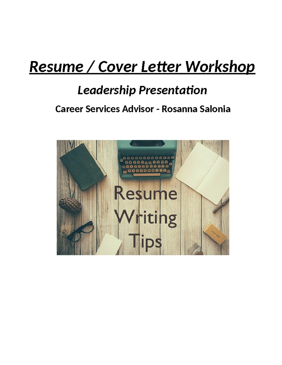 Resume & Cover Letter Packet - Resume / Cover Letter Workshop ...