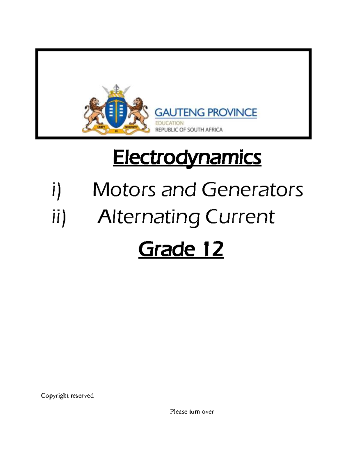 Grade 12 NSC Electrodynamics Practice Questions and MCQs - Studocu