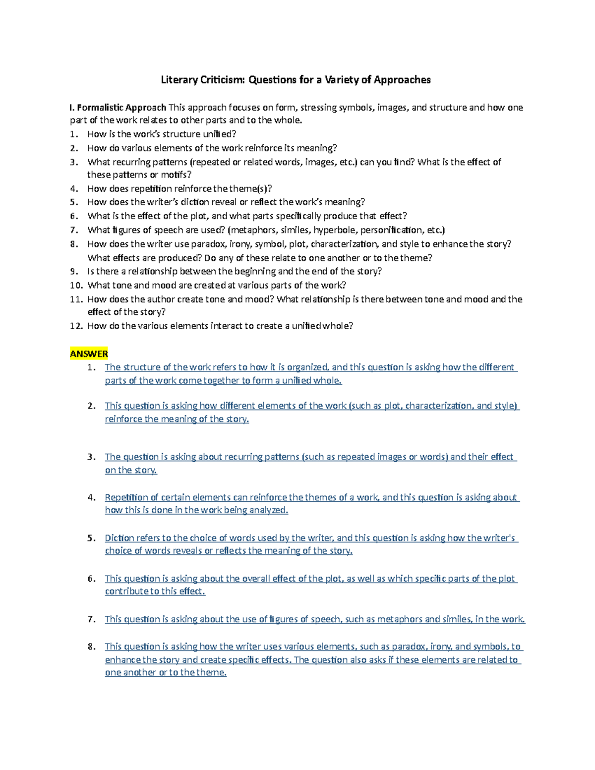 Literary Criticism: Generic Questions & Approaches Explored - Studocu