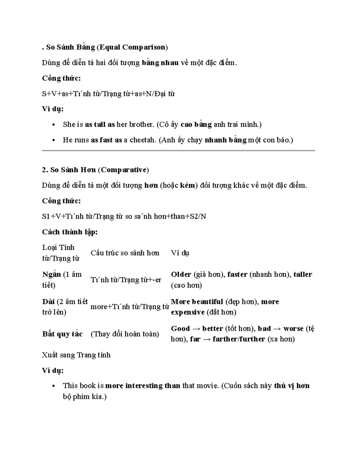So Sánh Bằng, Hơn, Nhất - Tiếng Anh (Comparative & Superlative) - Studocu