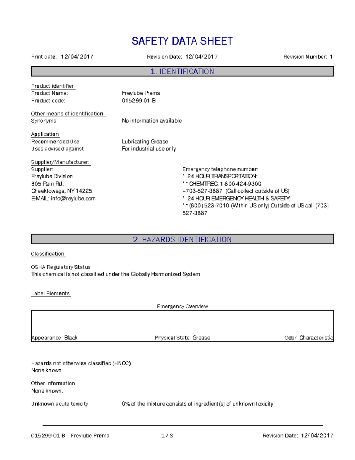 Seguridad y Manejo de Grasa Freylube - Hoja de Datos de Seguridad - Studocu