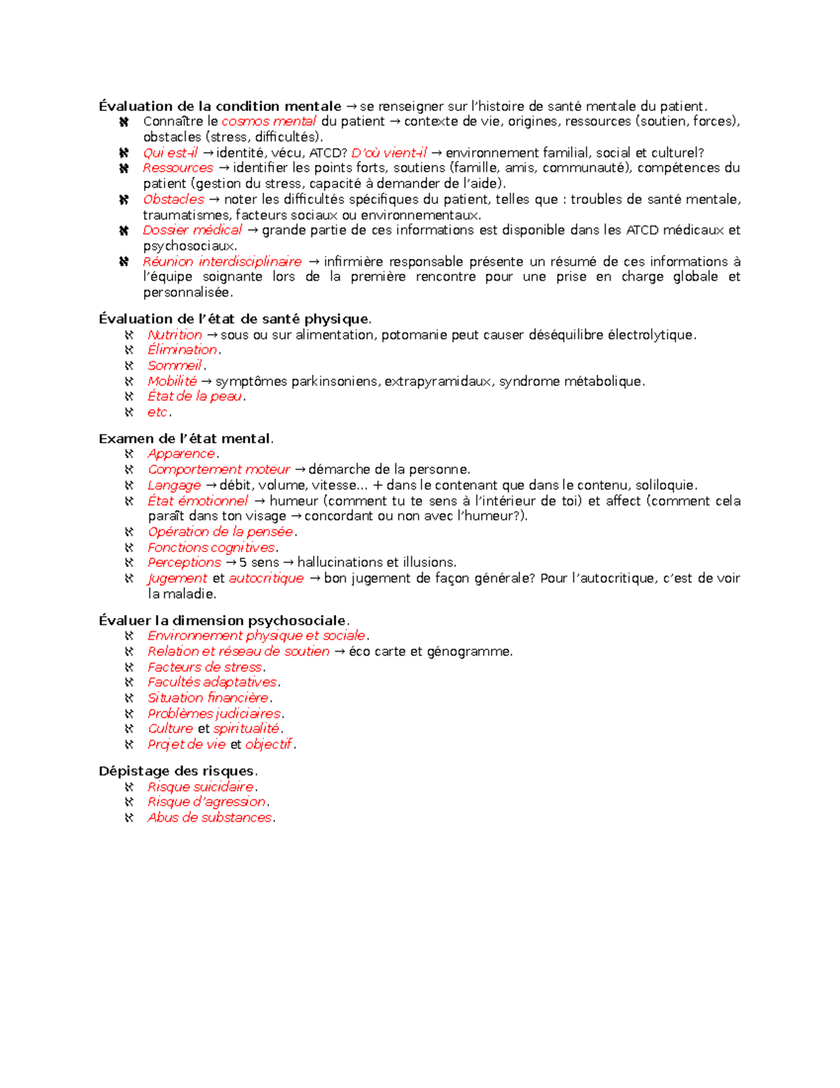Examen - Medecine - Évaluation de la condition mentale → se renseigner ...