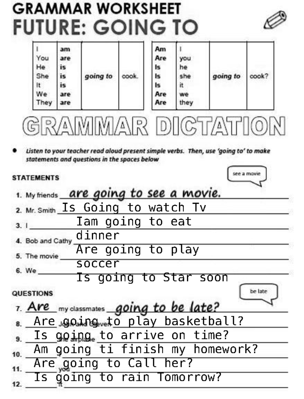 Future Tense Grammar Worksheet: Will vs. Going To - Studocu