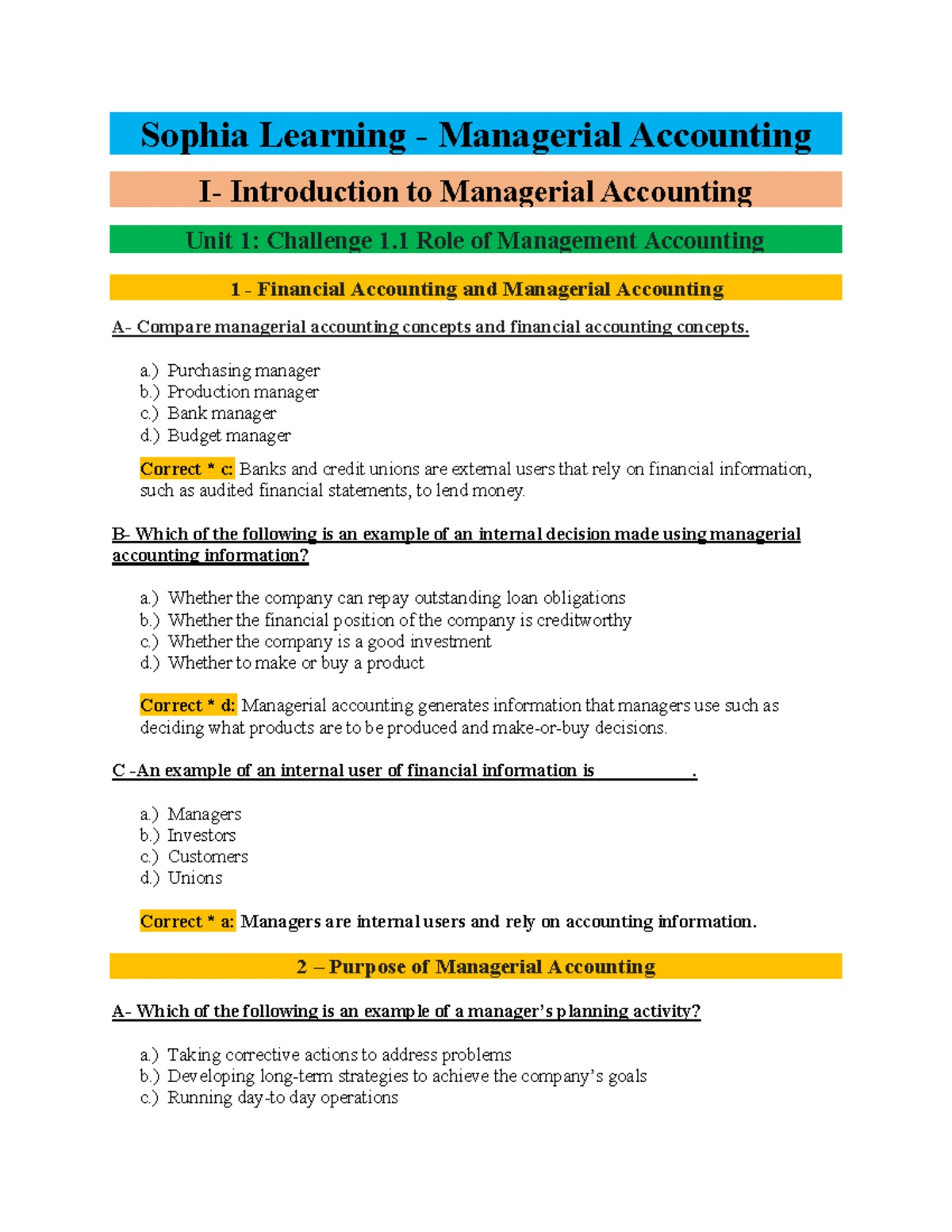 Sophia Managerial Accounting Milestone 1-2 Analysis and Rationale - Studocu