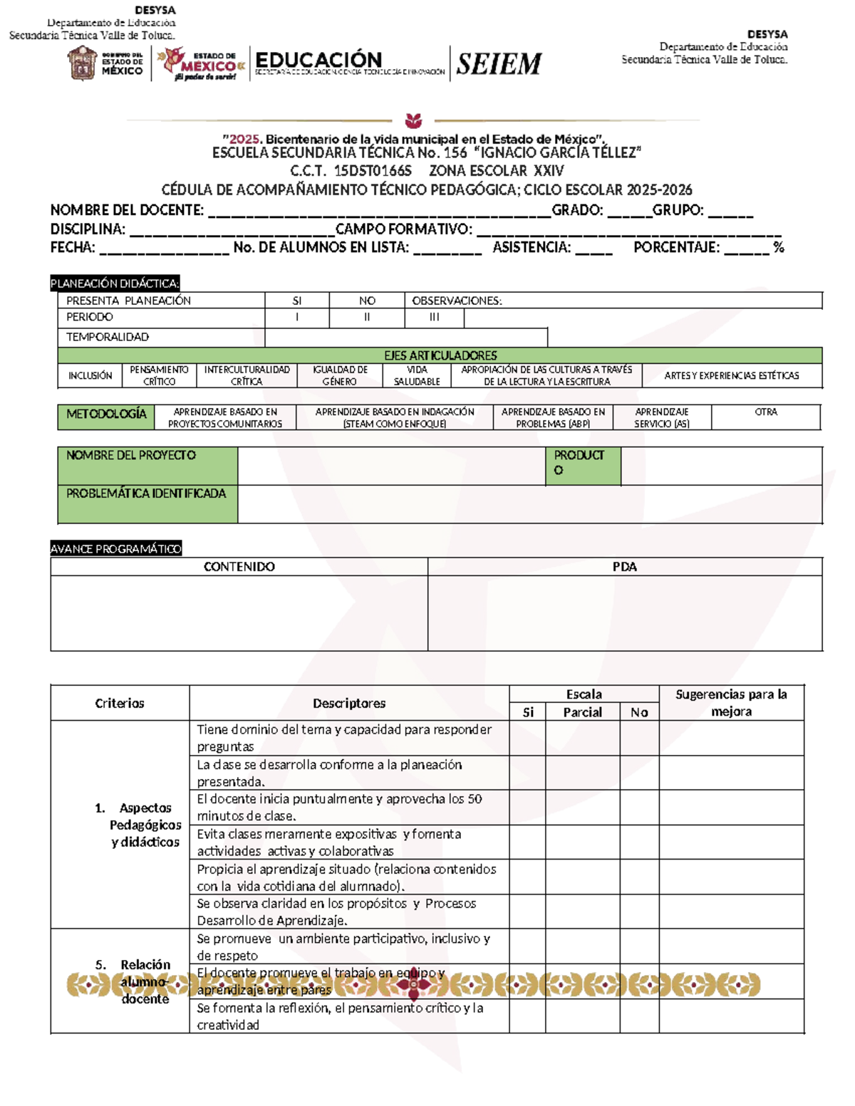 Ficha de Observación 25-26 NEM - Escuela Secundaria Técnica No. 156 - Studocu