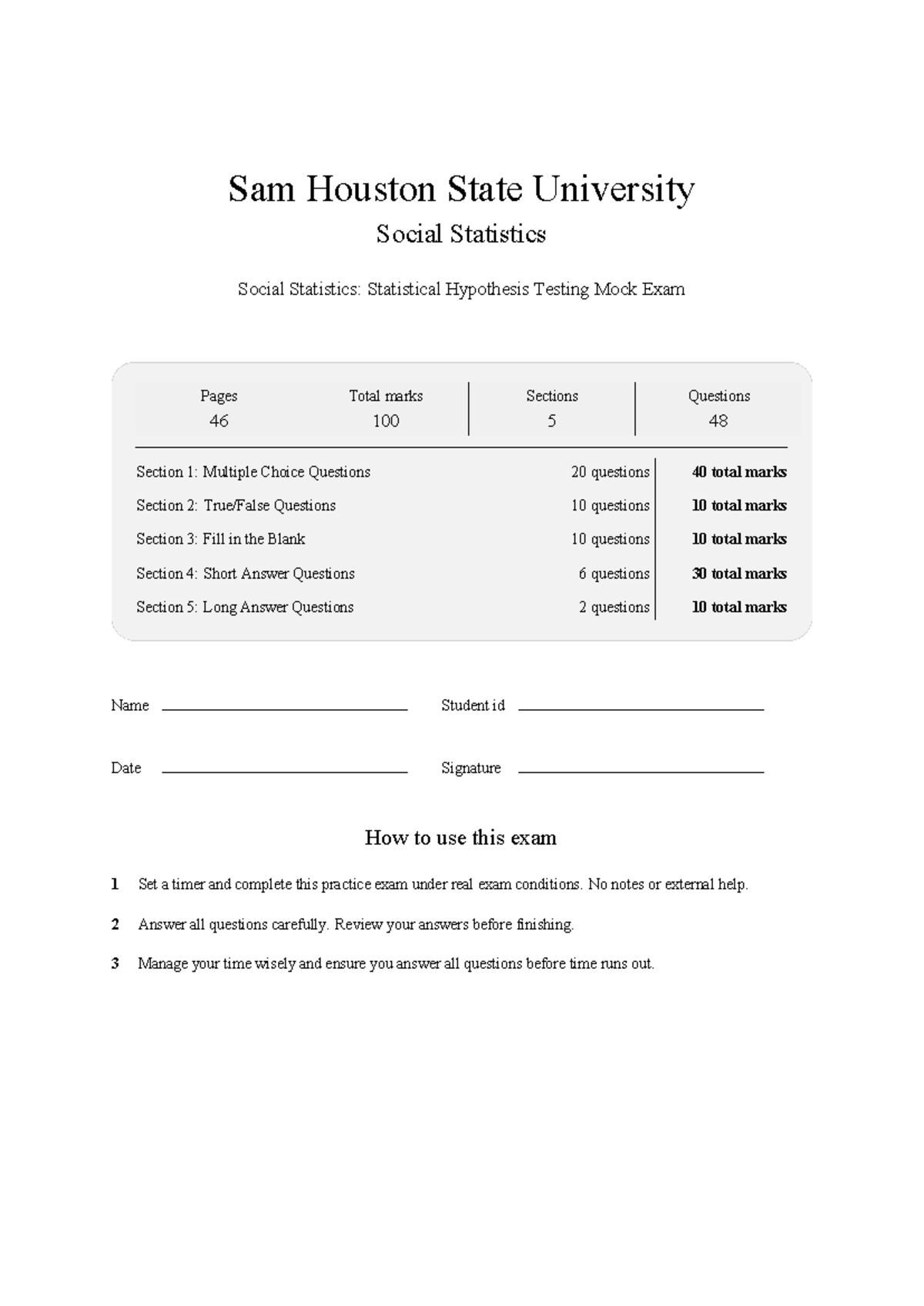 SOC 343 Social Statistics: Hypothesis Testing Practice Exam 2026 - Studocu