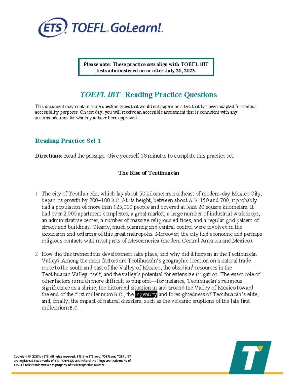 TOEFL iBT Reading Practice Sets: Insights and Analysis - Studocu