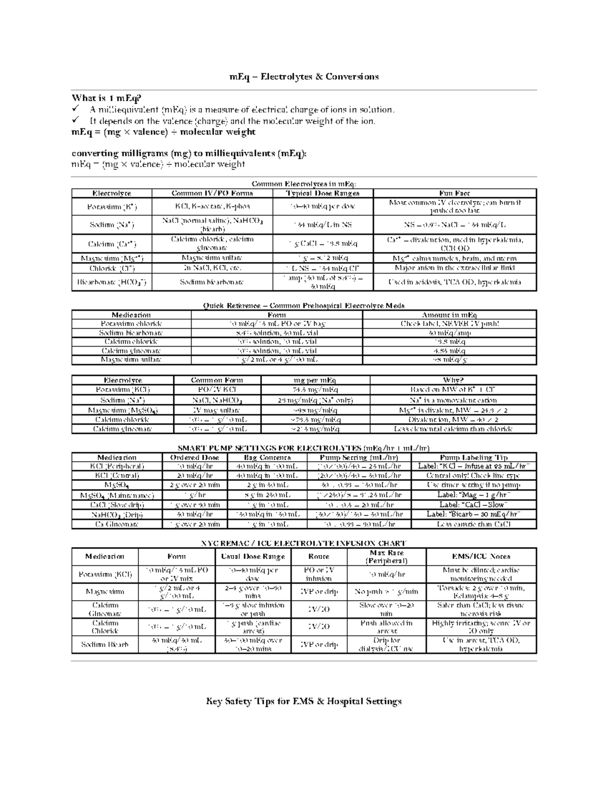 M Eq Electrolytes & Conversions: Understanding mEq Measurements - Studocu