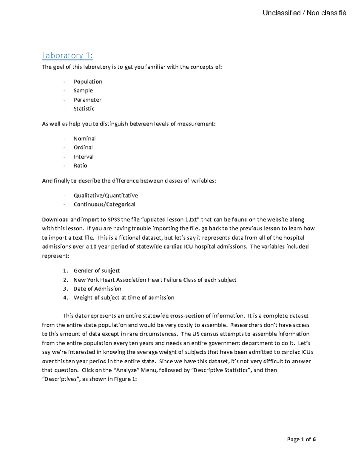 Lab 1: Population, Sample, Variables & SPSS Outputs - Studocu