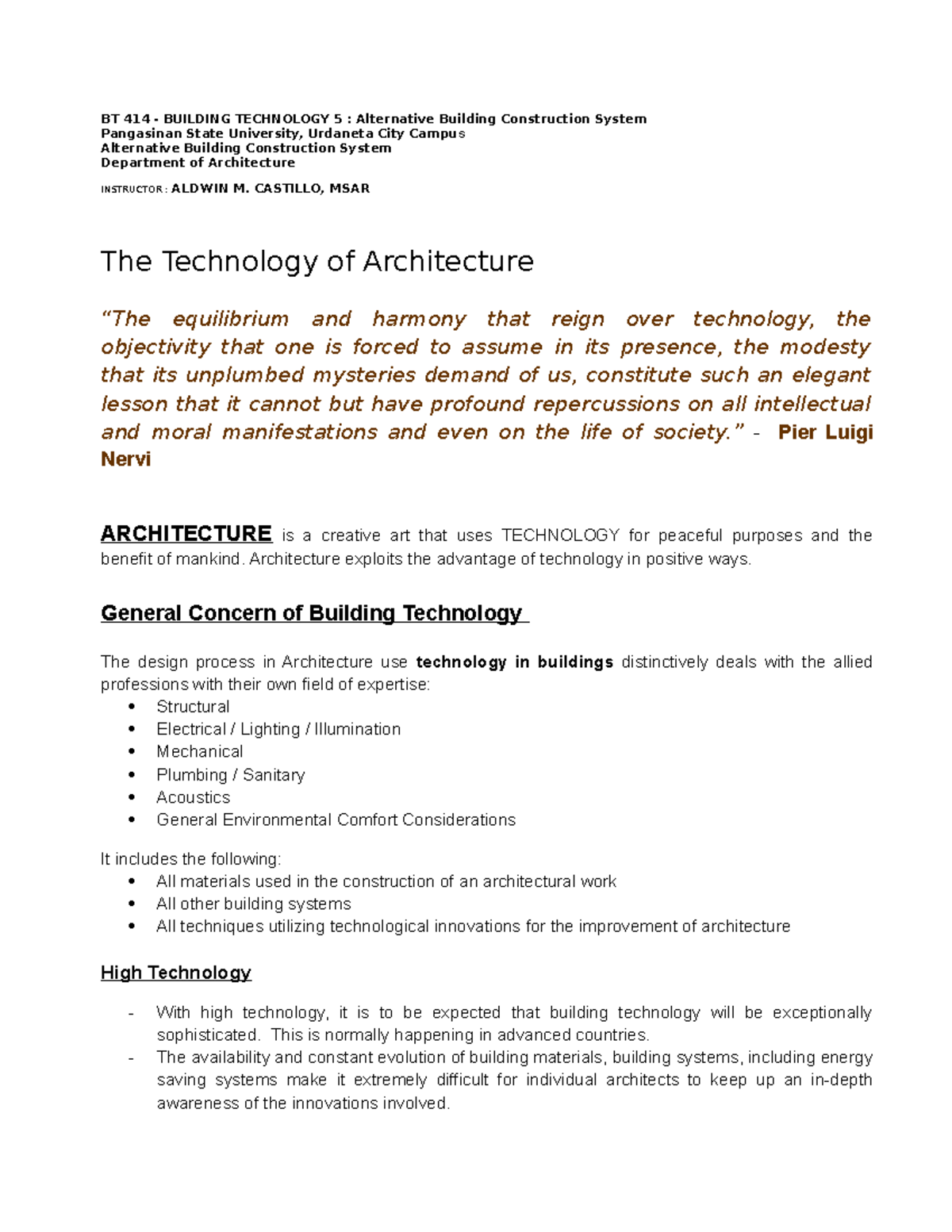 Building Technology 5: Lecture Notes on Alternative Building Systems ...