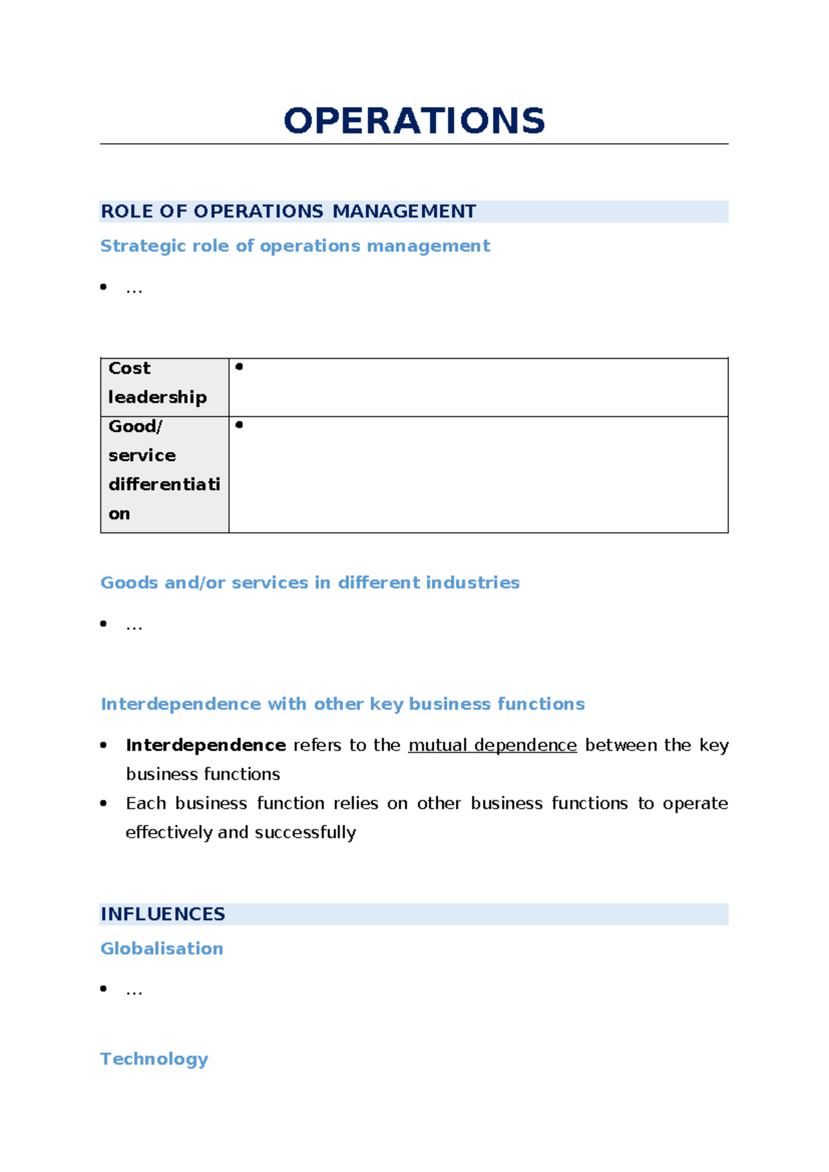 Operations Management Notes: Strategic Role & Key Influences - Studocu
