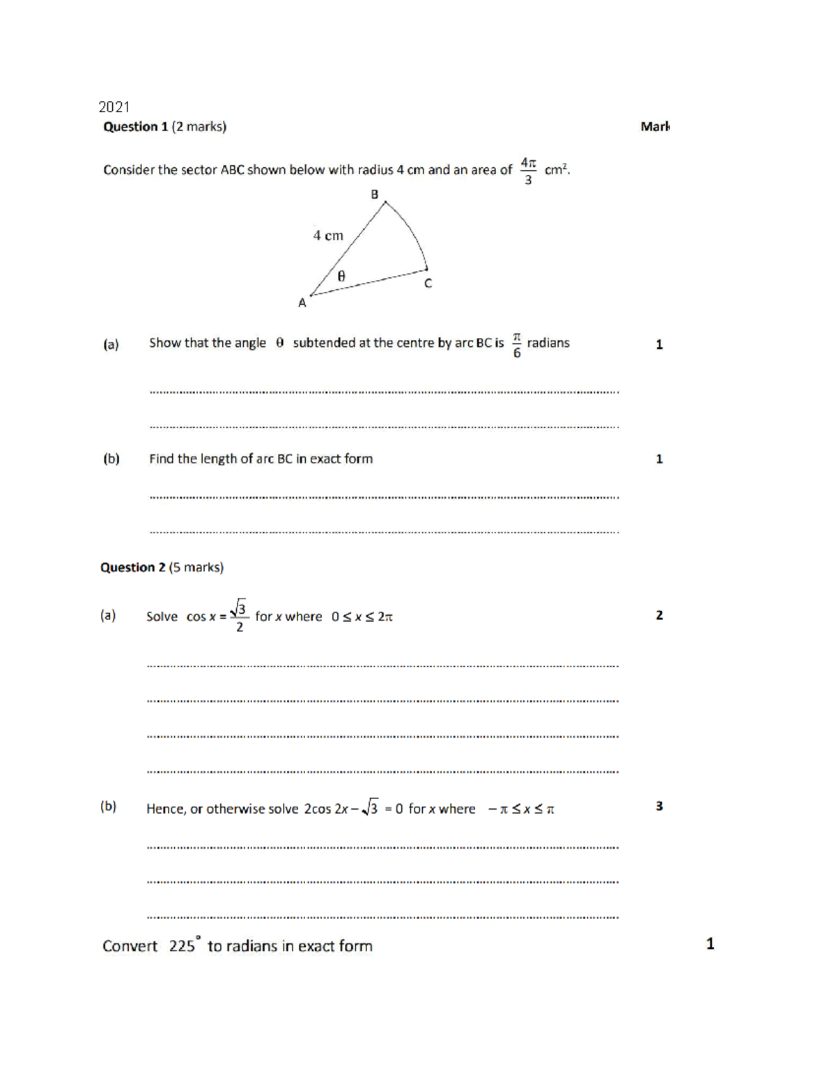 MATH 2021 Final Exam Review: Geometry, Trigonometry & Functions - Studocu