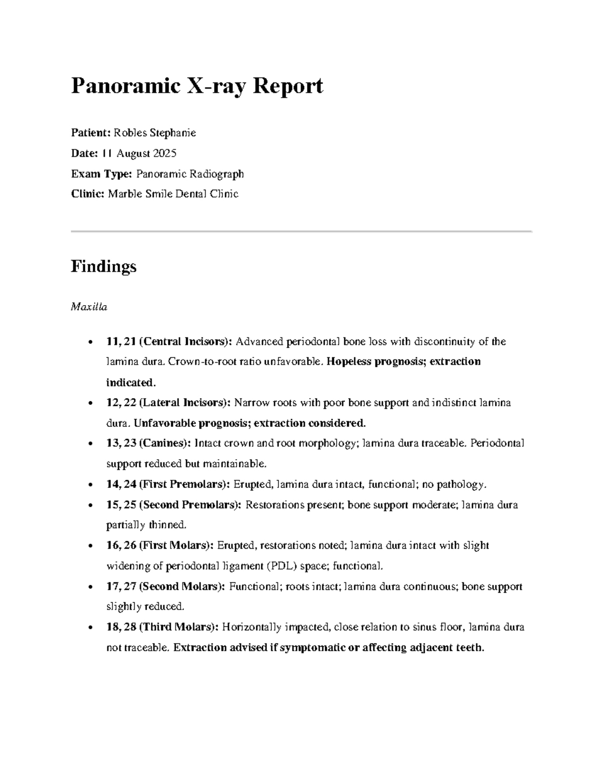 Babehis AI Report - Lecture Notes on Panoramic Radiograph Findings ...