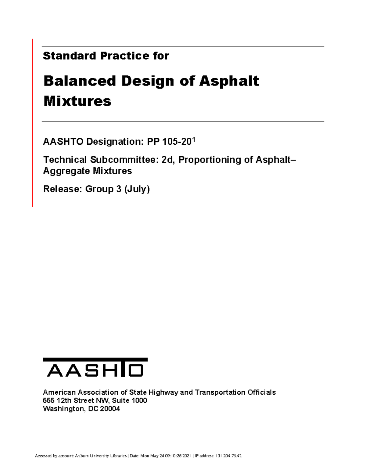 AASHTO PP 105-20: Standard Practice for Balanced Asphalt Design - Studocu