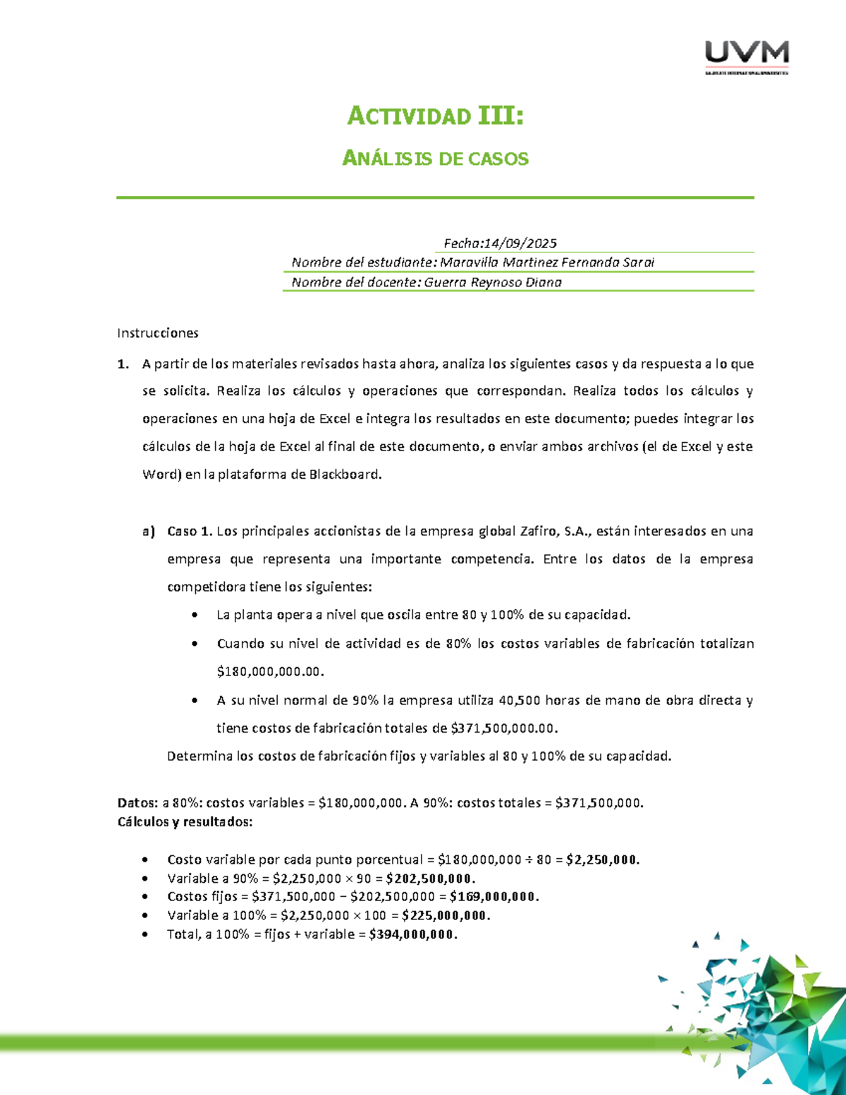 U1 Análisis de Casos A3 - Ejercicios de Cálculo y Resultados - Studocu