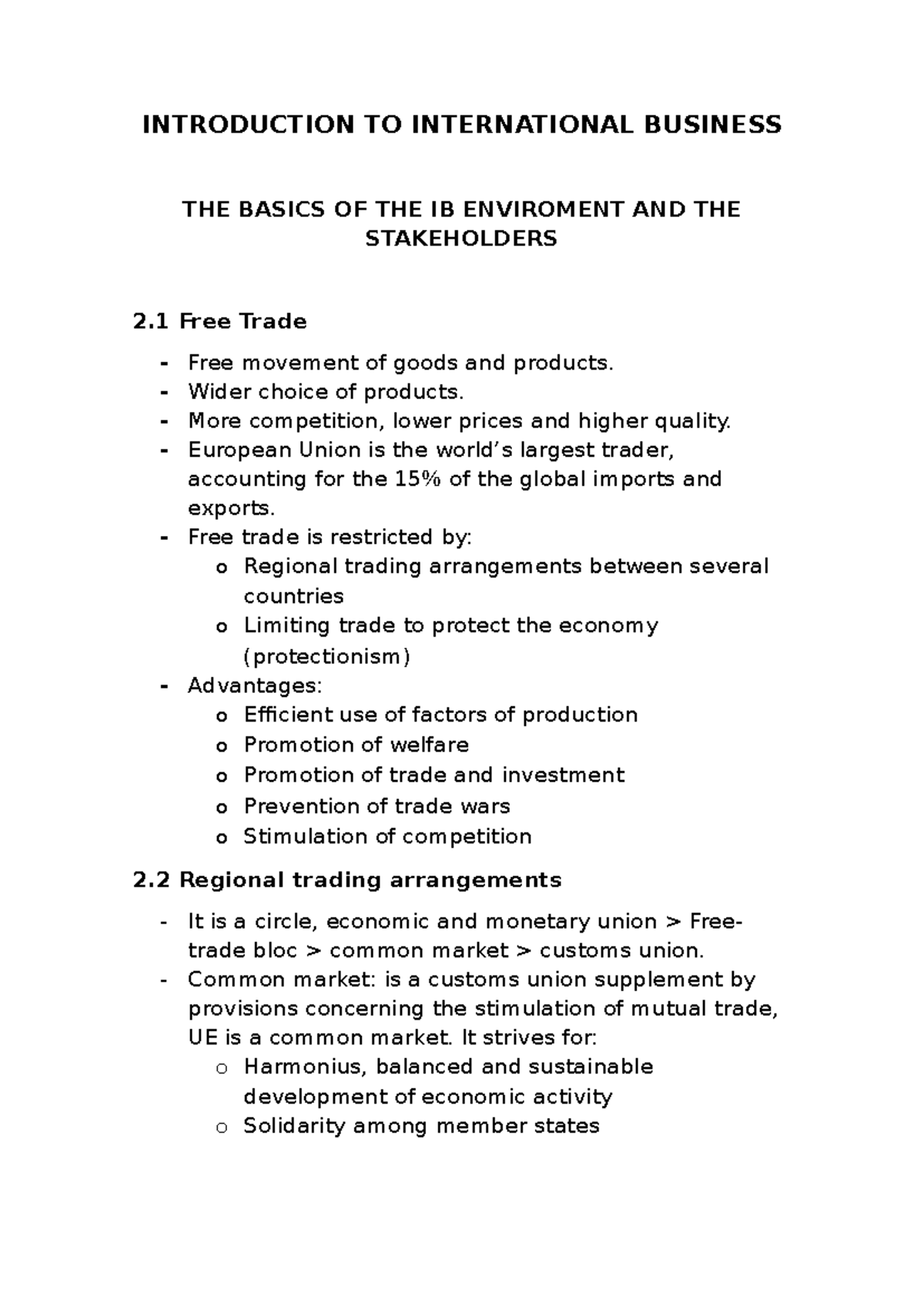 WEEK 2: Introduction to International Business - Free Trade ...