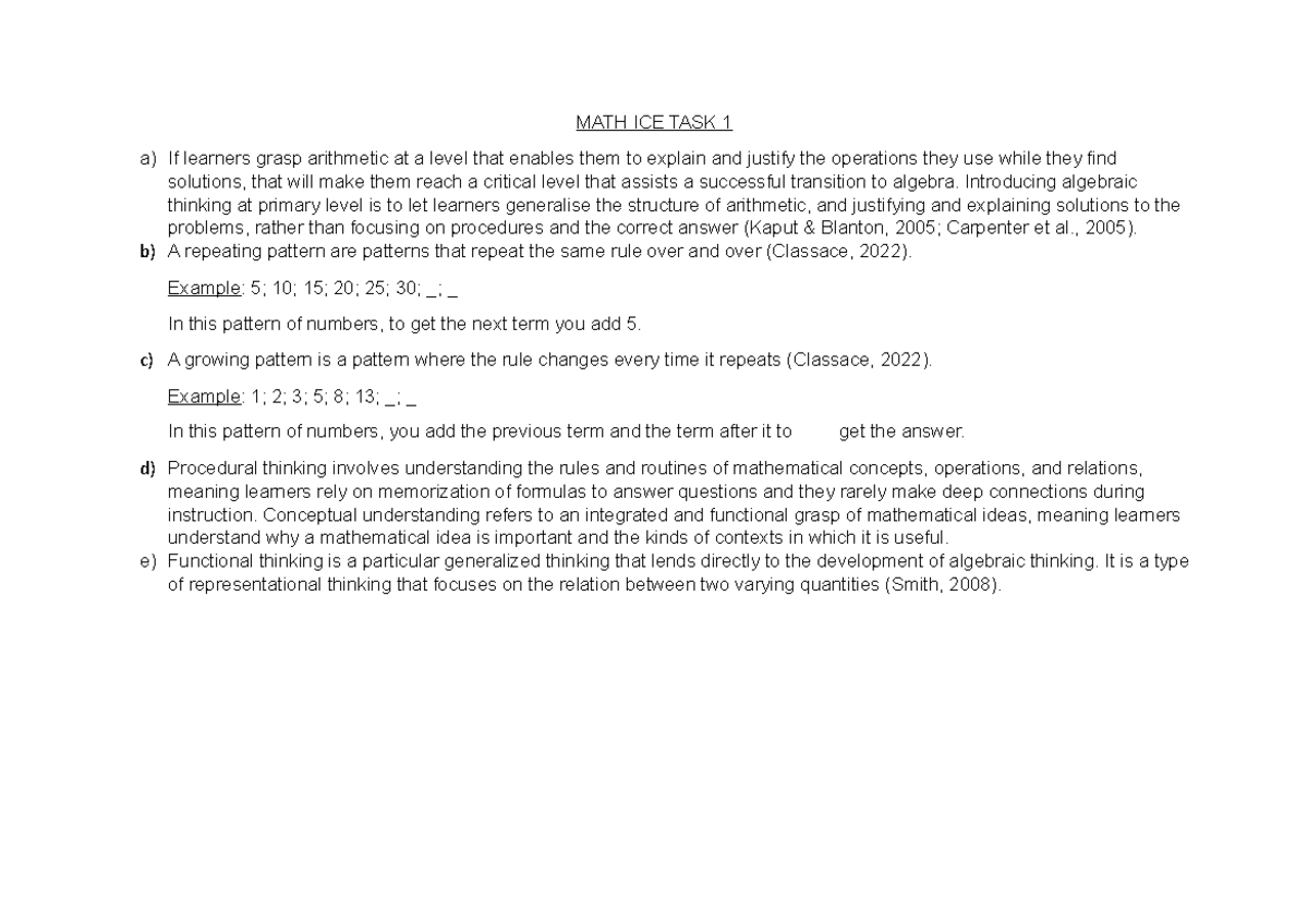 TIPM6112 MATH ICE TASK 1 - Exploring Arithmetic & Algebra Concepts ...