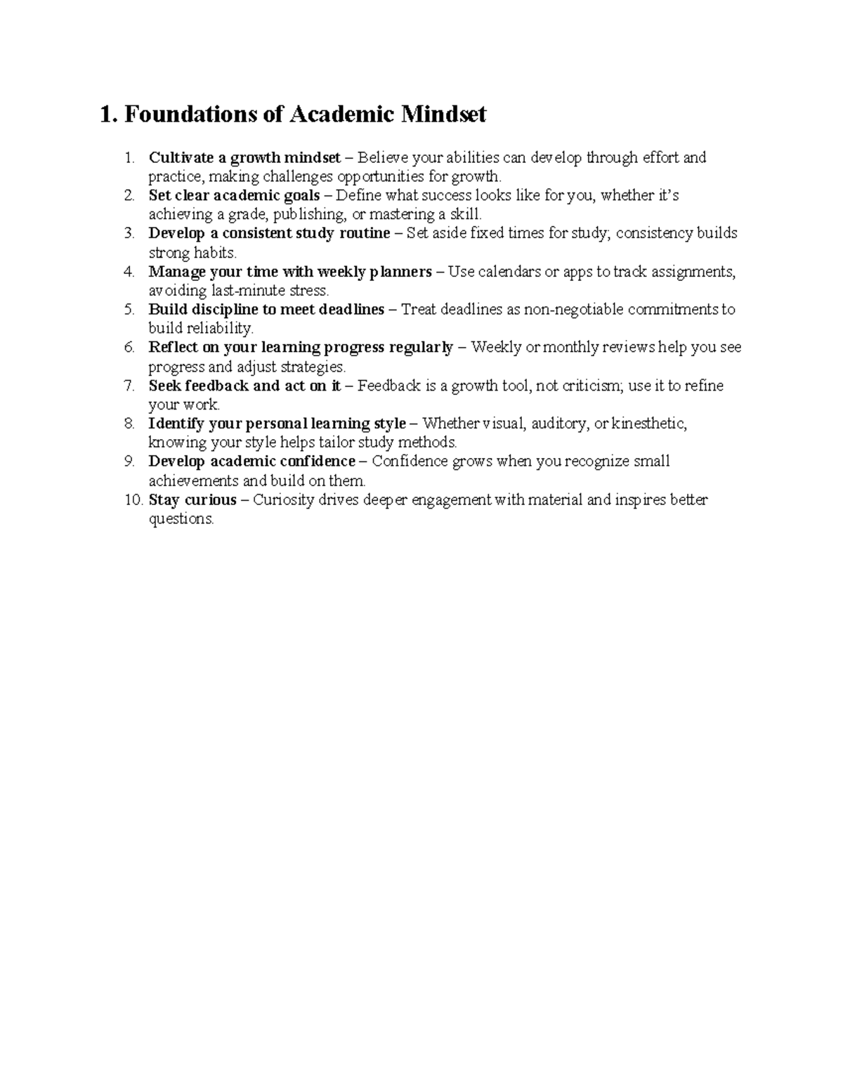 Academic Strategies for Growth Mindset Development 1 - Studocu