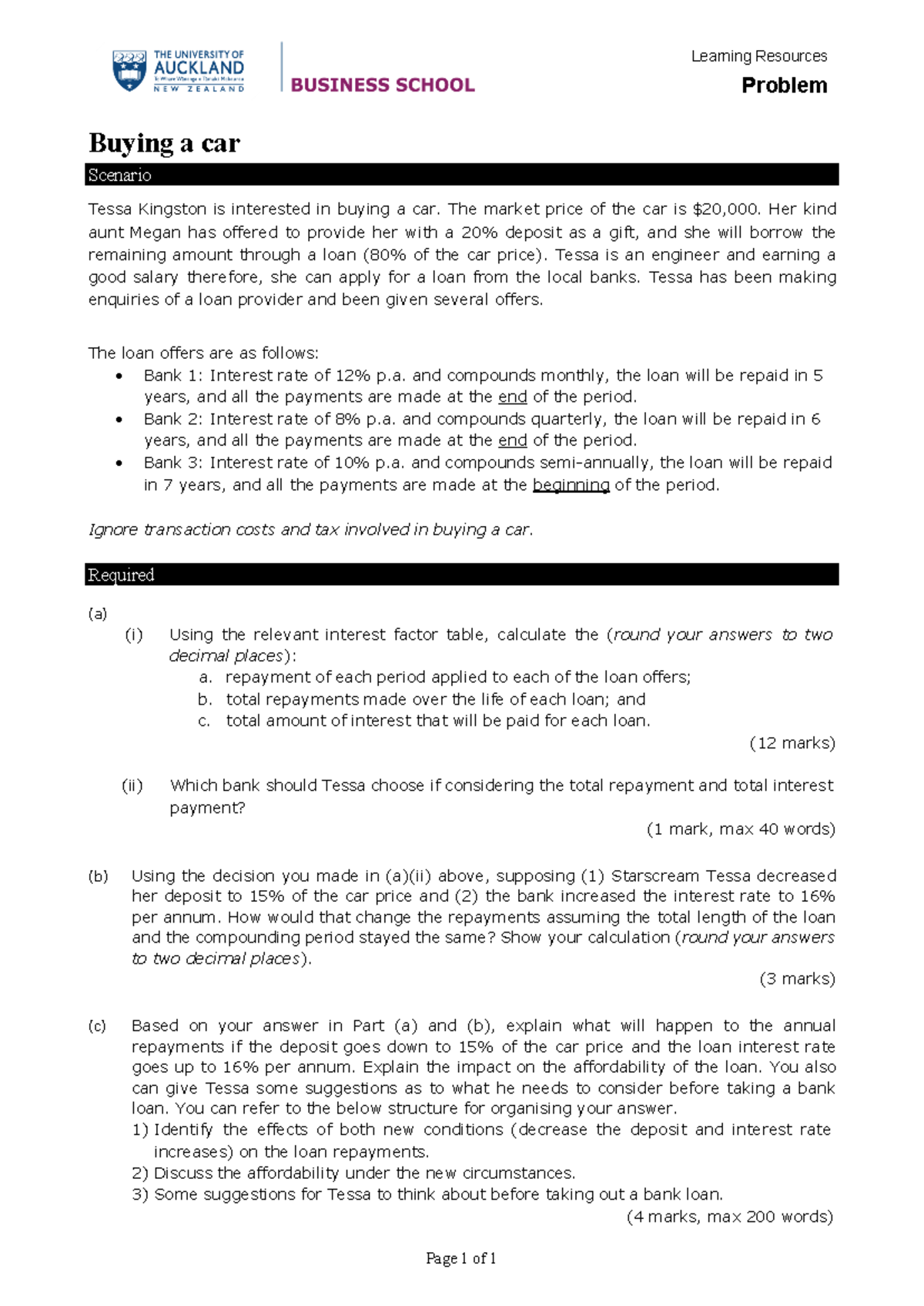 Module 3 - Buying a car Problem - Page 1 of 1 Learning Resources ...