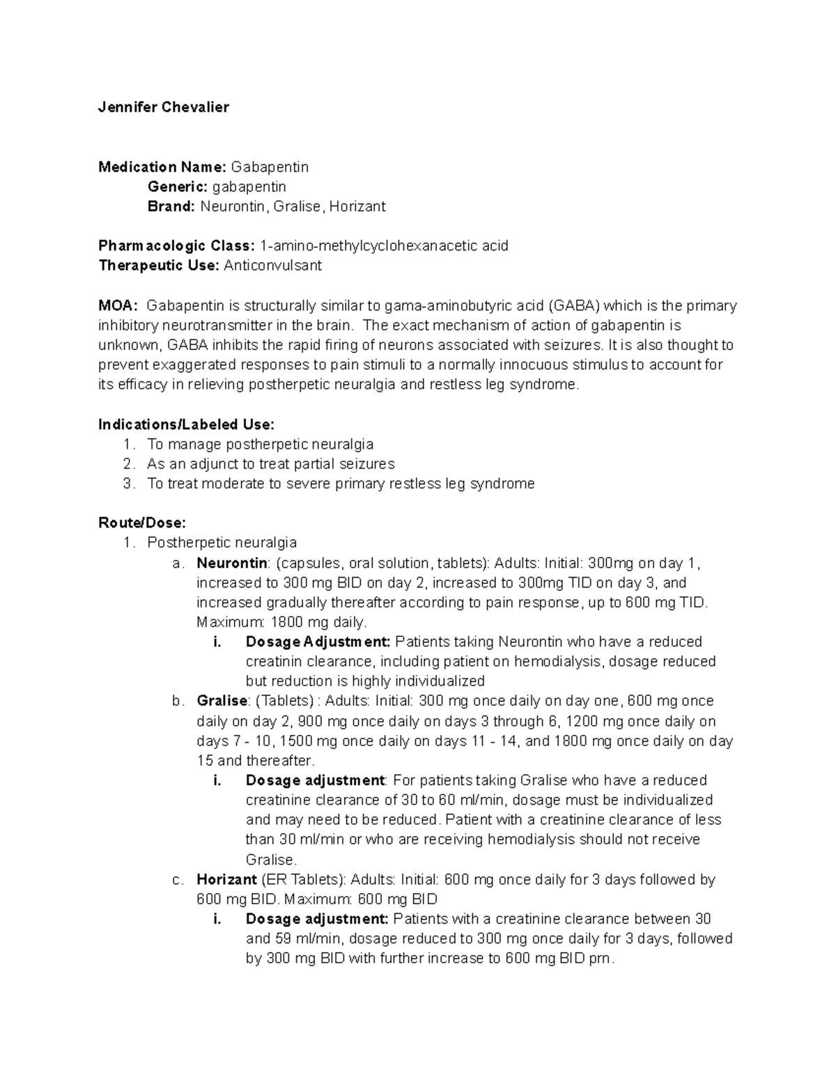 Gabapentin Drug Card: Detailed Overview & Dosage Guidelines - Studocu