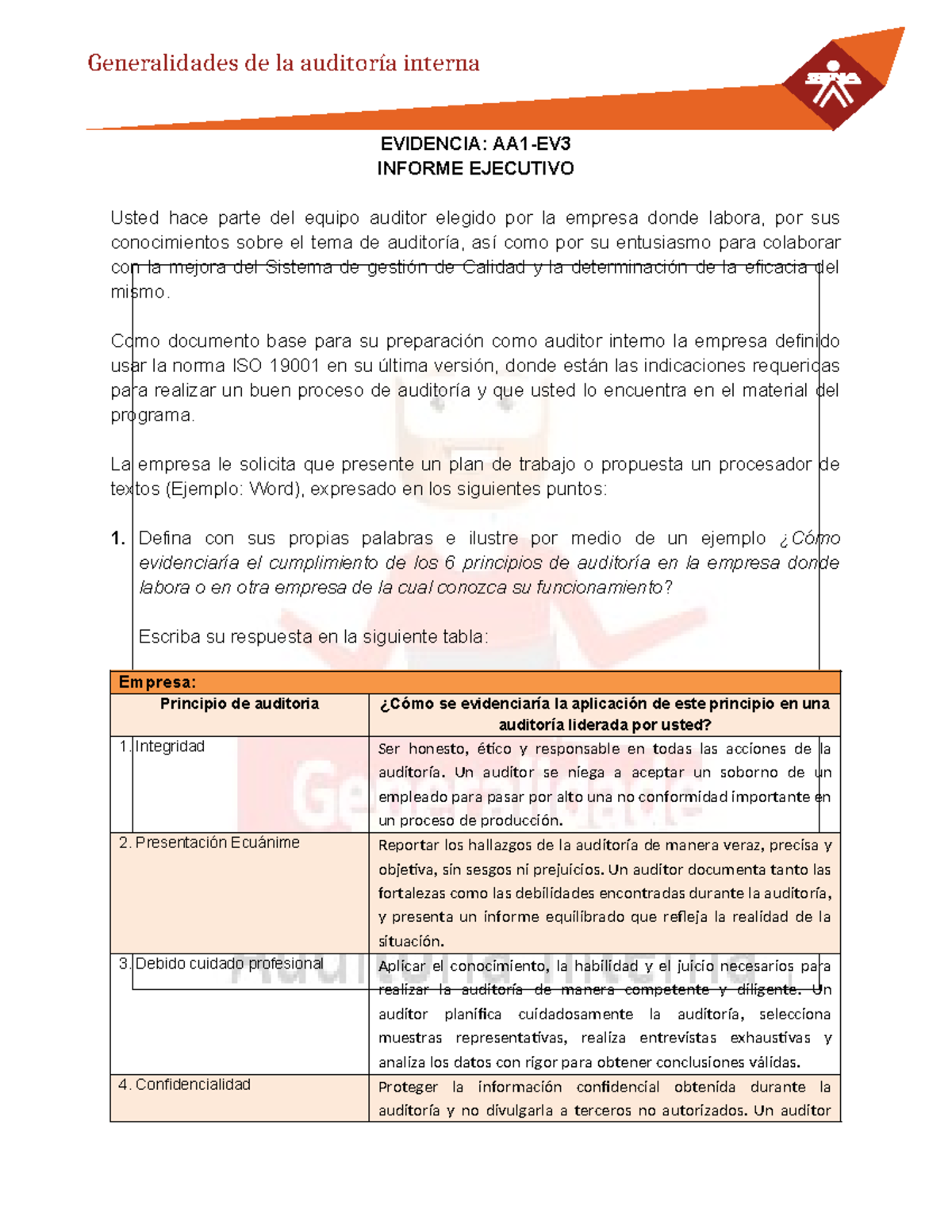 Formato de Informe Ejecutivo para AA 1 Ev3 Auditoría Interna - Studocu