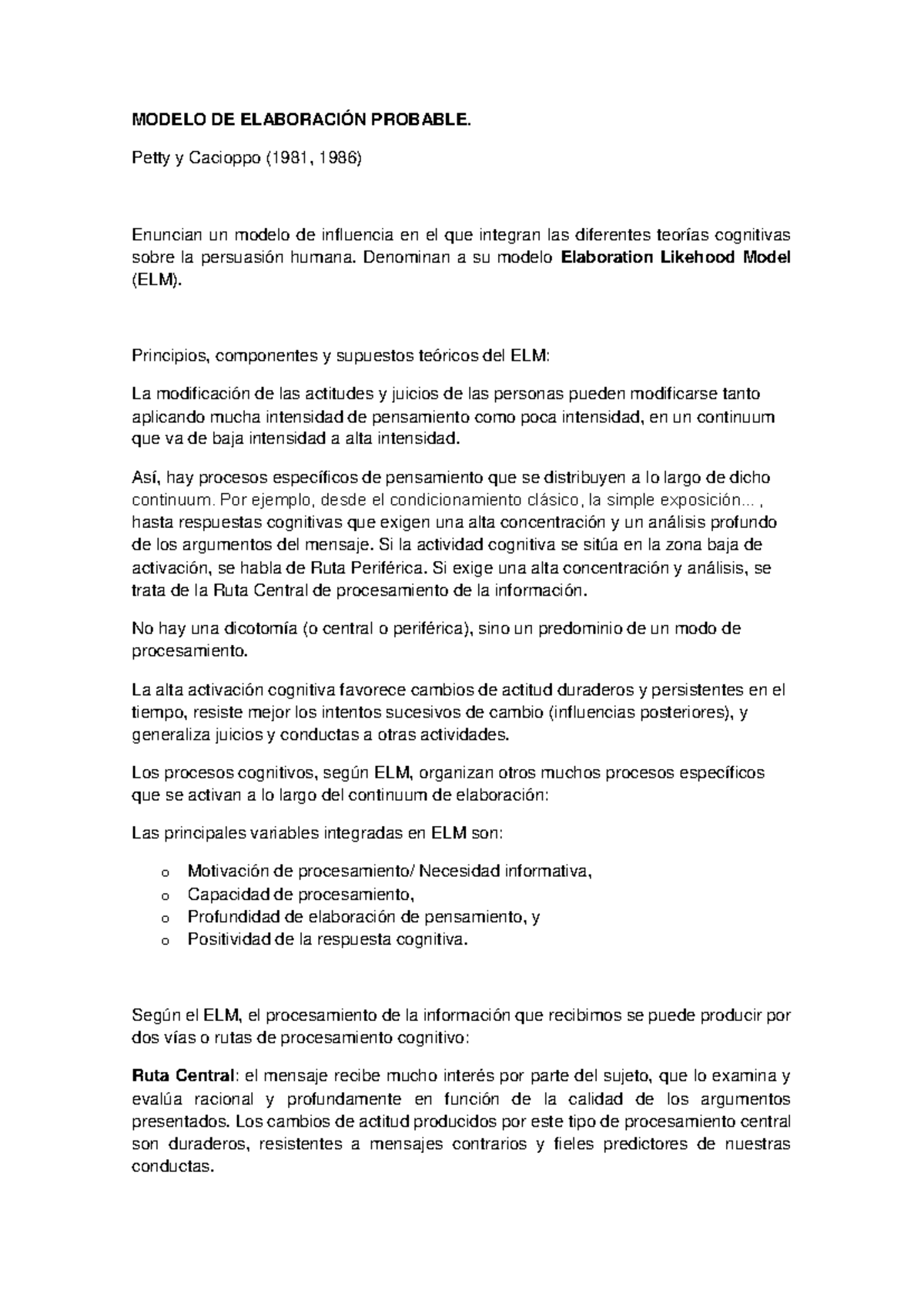 T 9 Ampliación del Modelo de Elaboración Probable (ELM) - Studocu