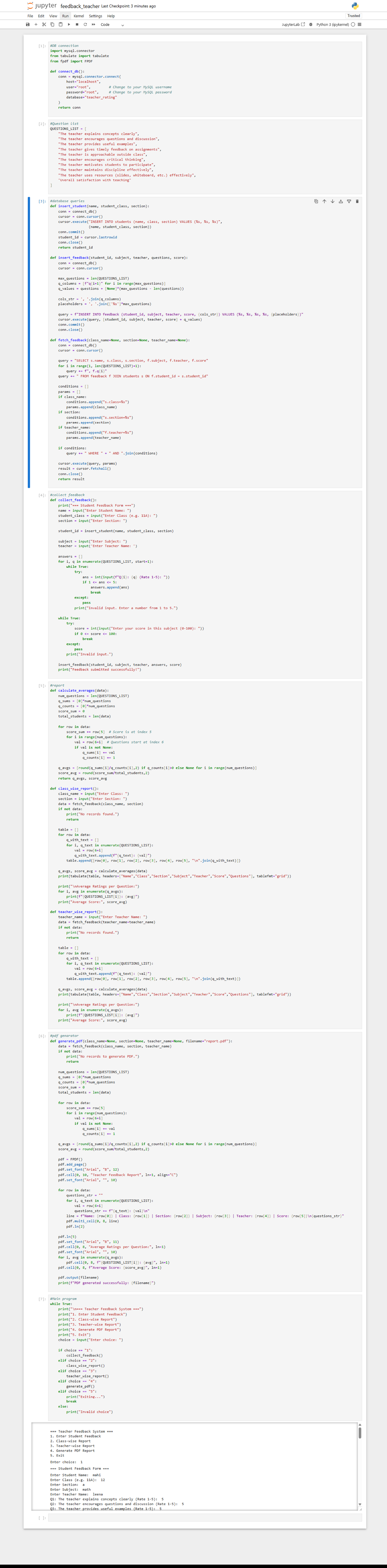 Teacher Feedback Report: Jupyter System (Last Checkpoint) - Studocu