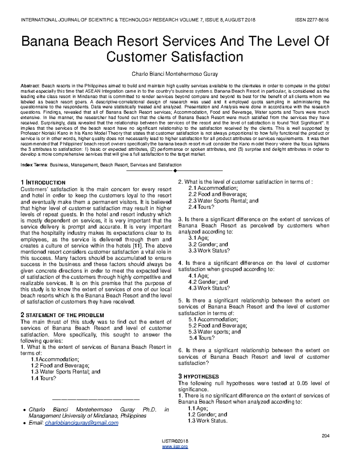 Customer Satisfaction Analysis of Banana Beach Resort Services: A Study - Studocu