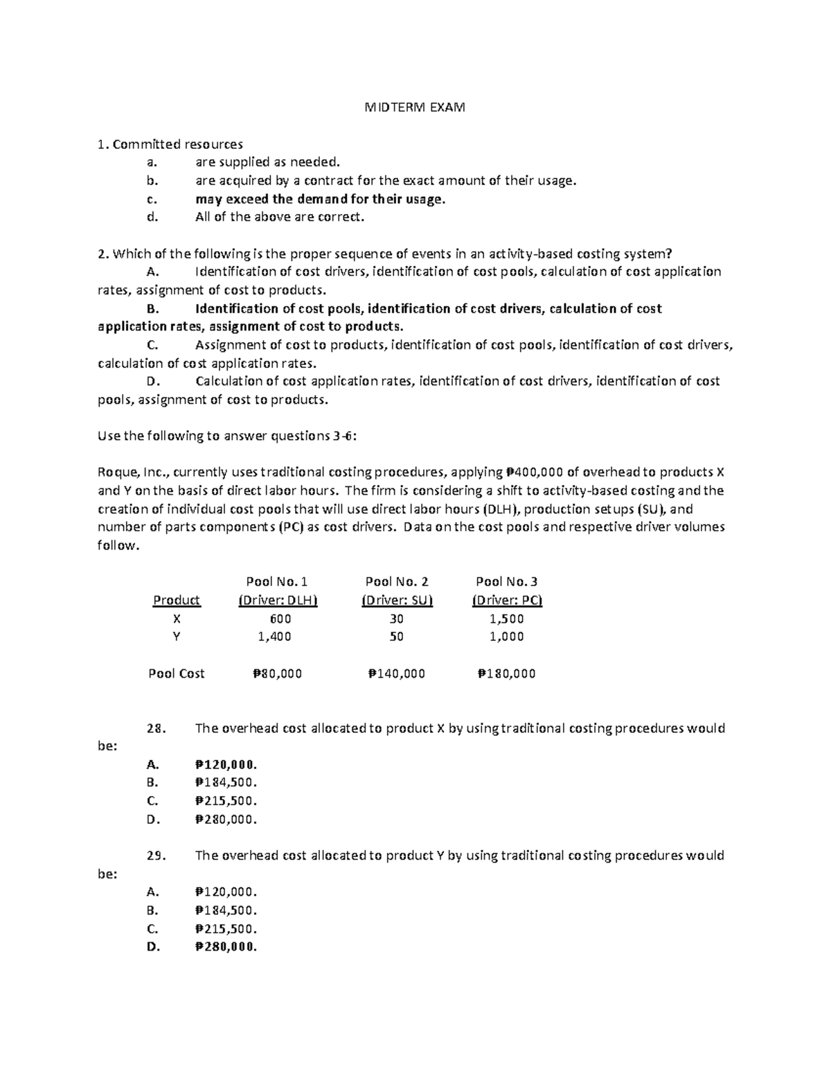 Sample Midterm Exam Q&A for Accounting (ACC 101) - Studocu