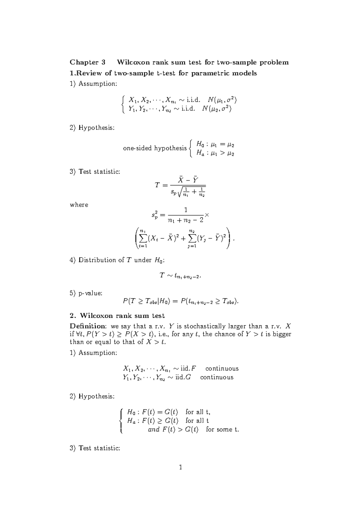 Lecture 6: Wilcoxon Rank Sum Test and Parametric Models - Studocu