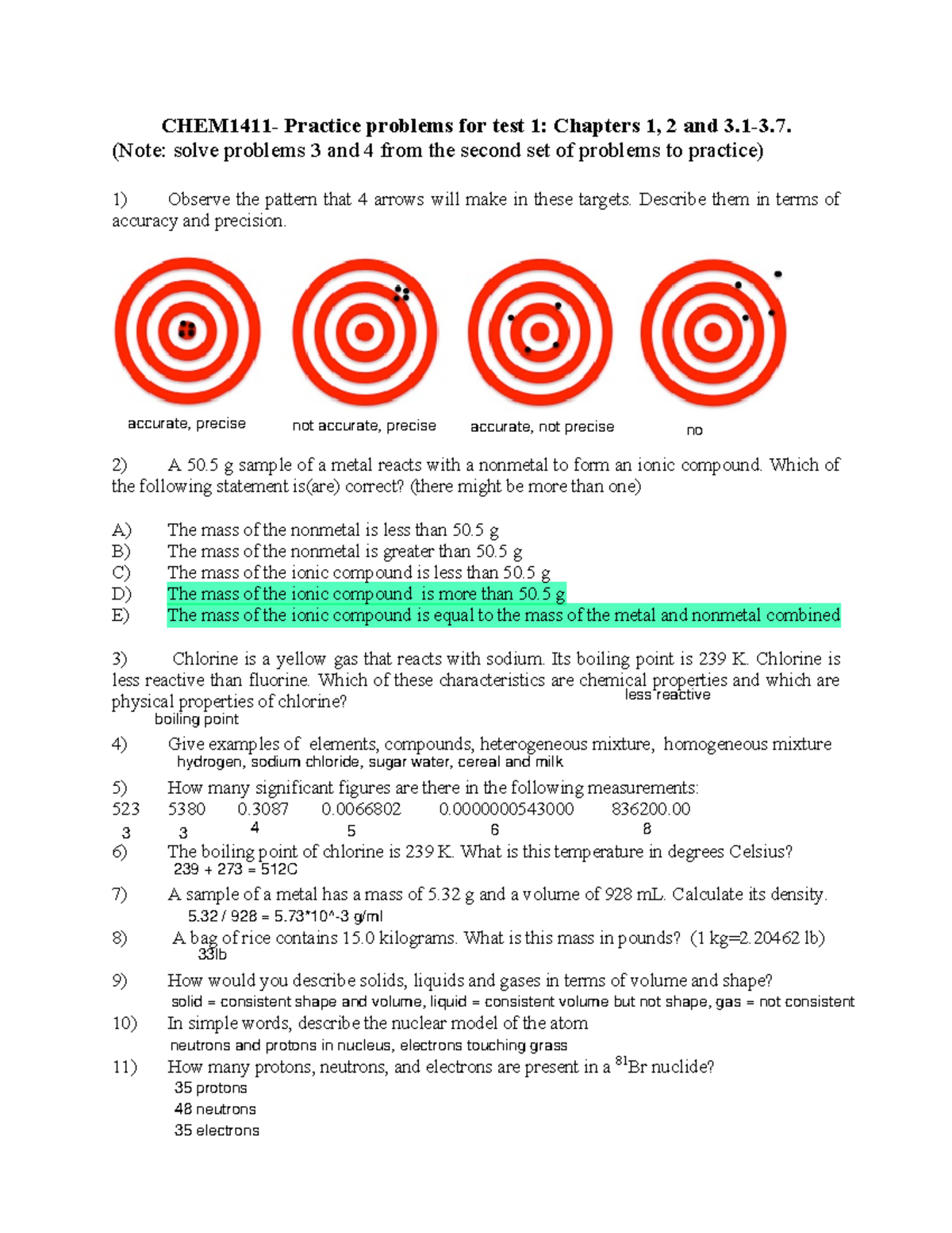 Practice problems for test 1 - 1-3. (Note: solve problems 3 and 4 from ...