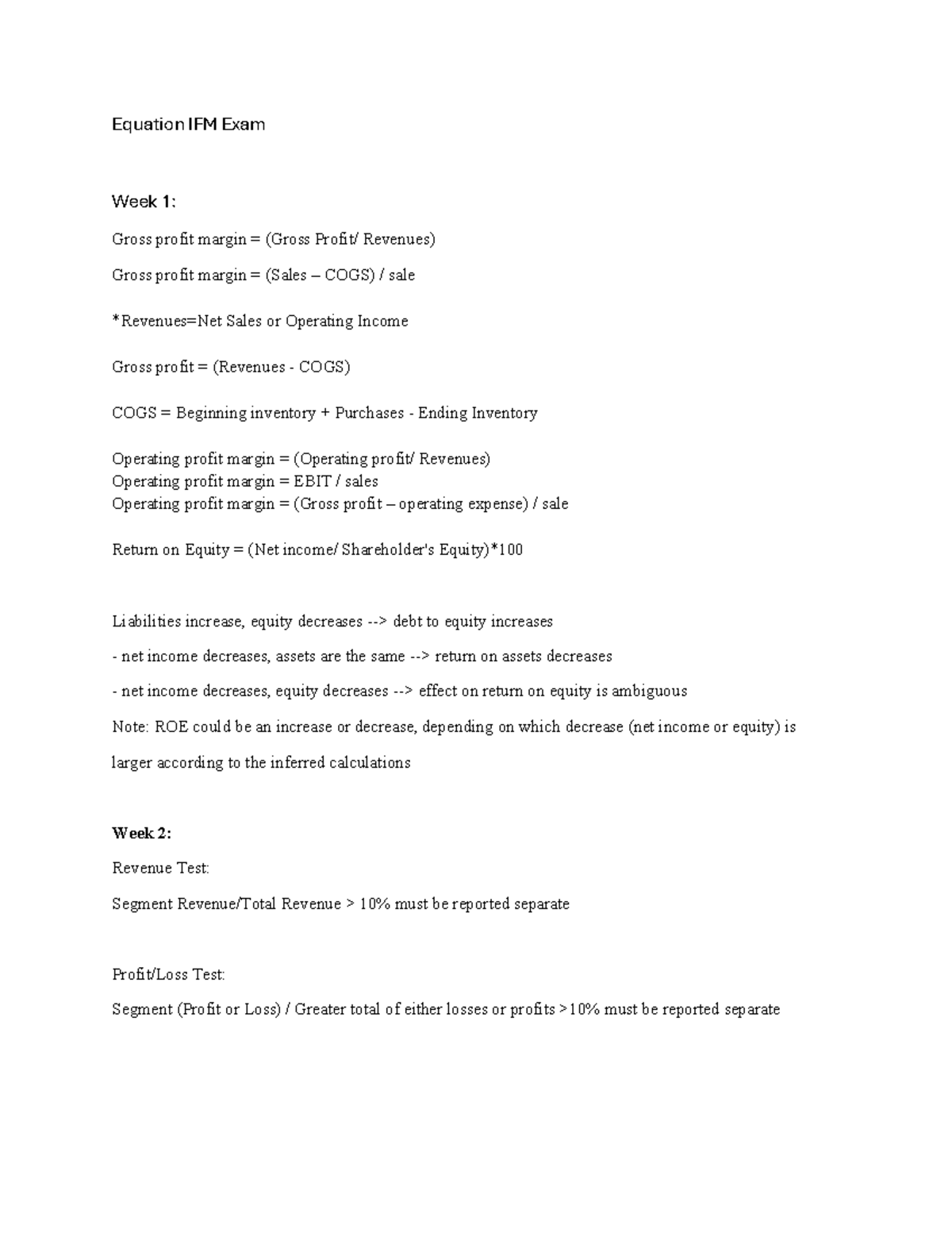 Equation IFM Final Exam: Gross Profit Margin & NPV Analysis - Studeersnel