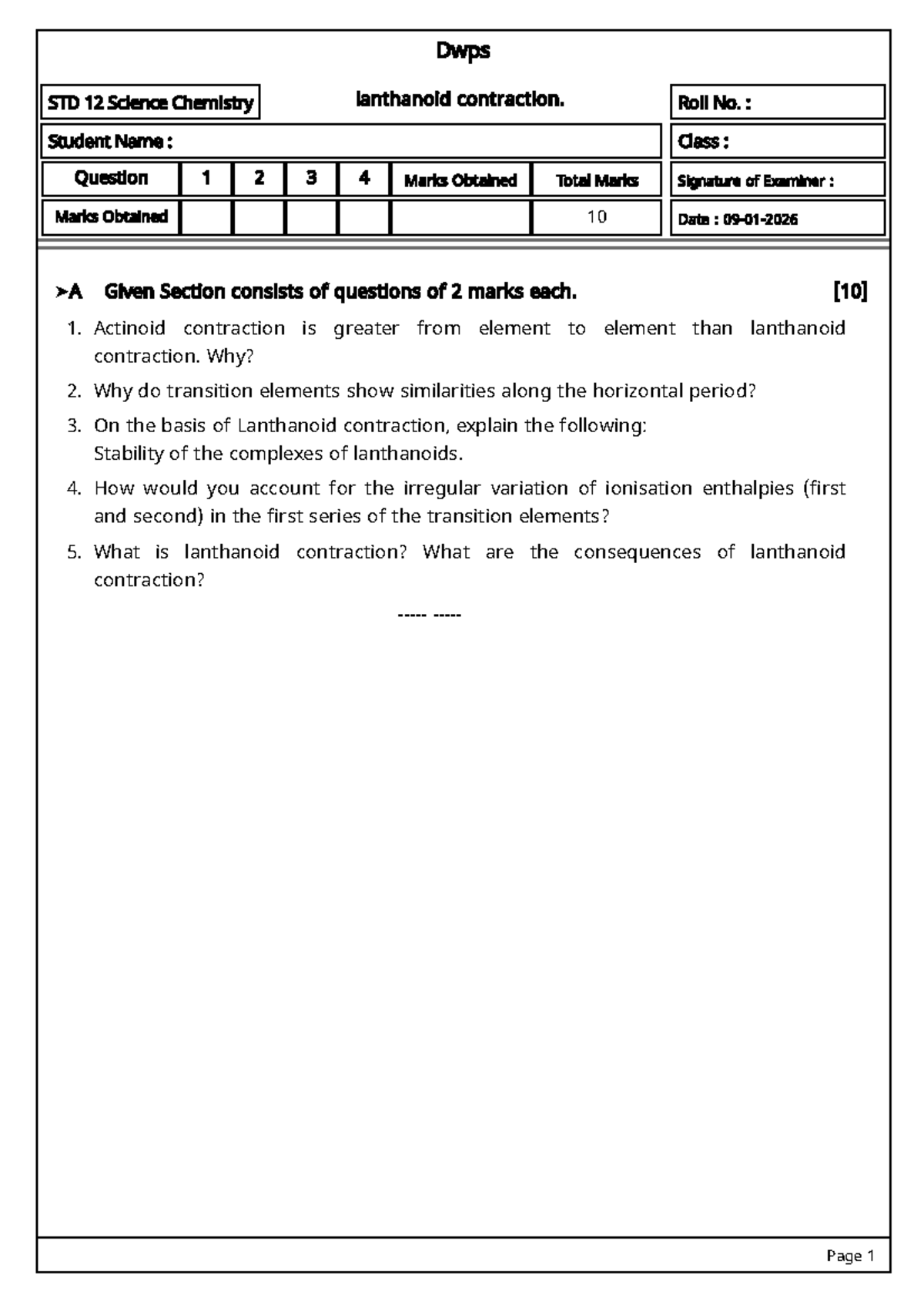 STD 12 Science Chemistry: Lanthanoid Contraction Practice Questions ...